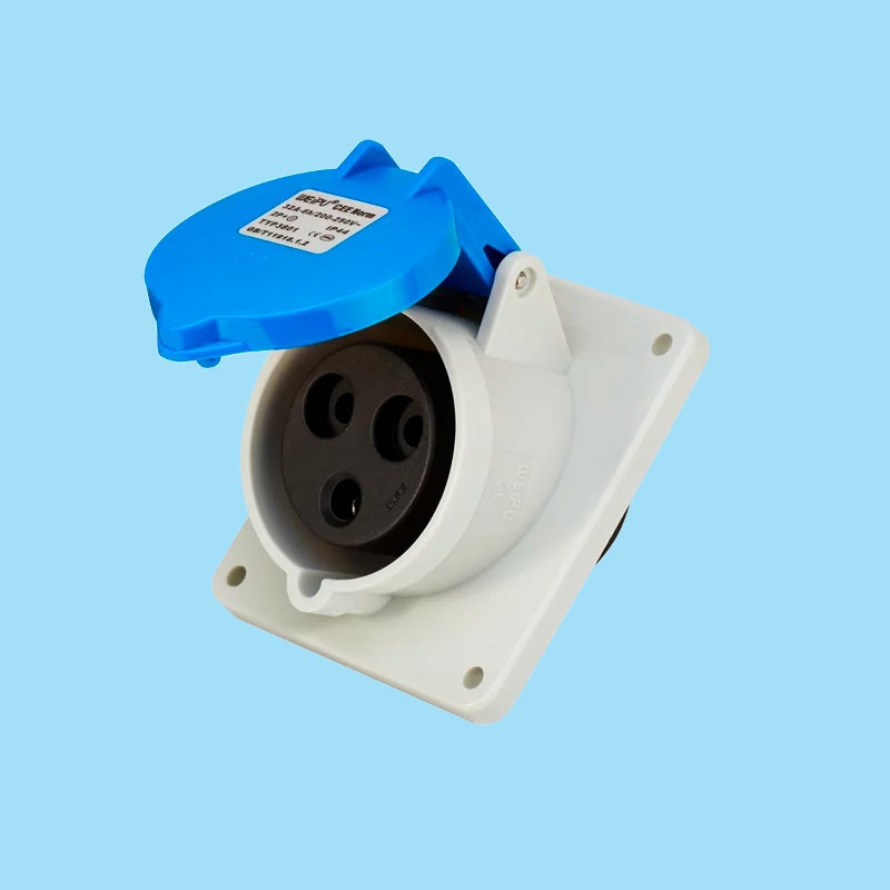 16A/32A-IP44 | CEE Panel mounted socket 20° angled - Flange: 100 x 92 mm
