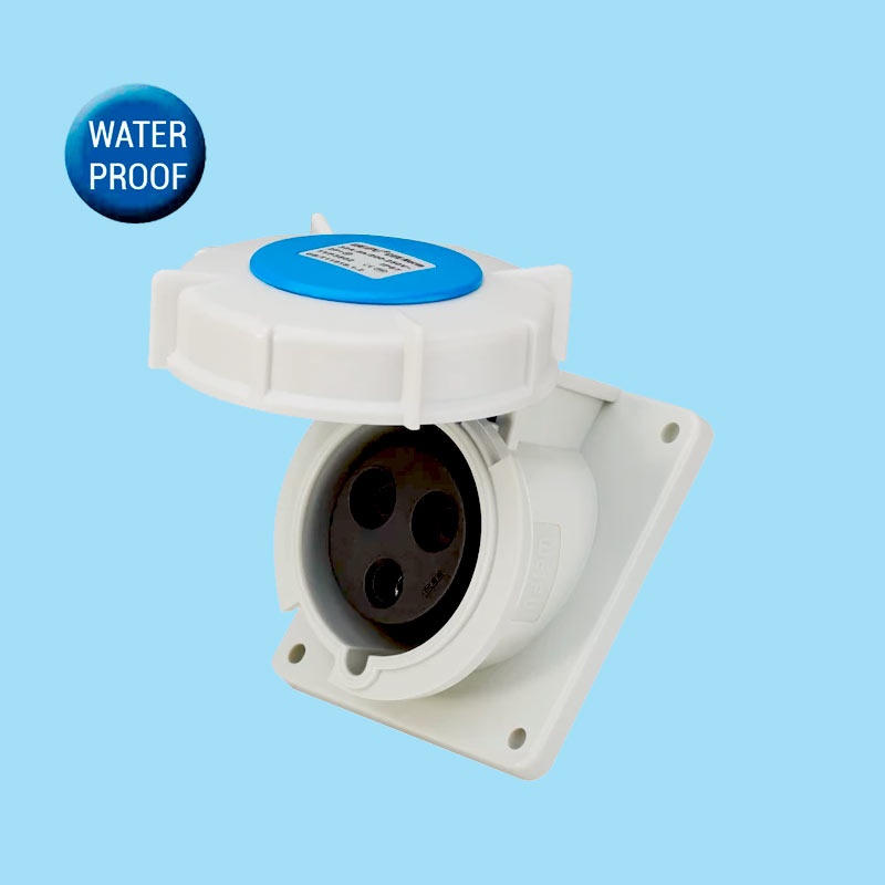 16A/32A-IP67 | CEE Panel mounted socket 20° angled - Flange: 100 x 92 mm