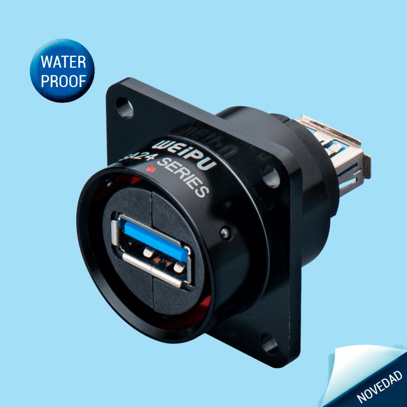SA2413/SUSB3.0 | Square flange receptacle with USB3.0 adapter IP67